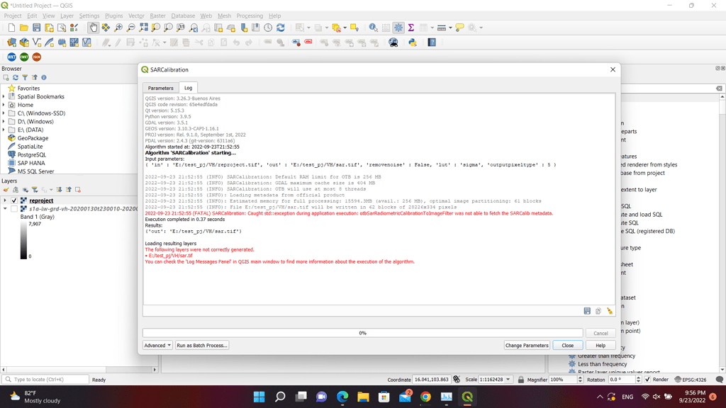 SAR Calibration ERROR - OTB Usage - Orfeo Toolbox forum